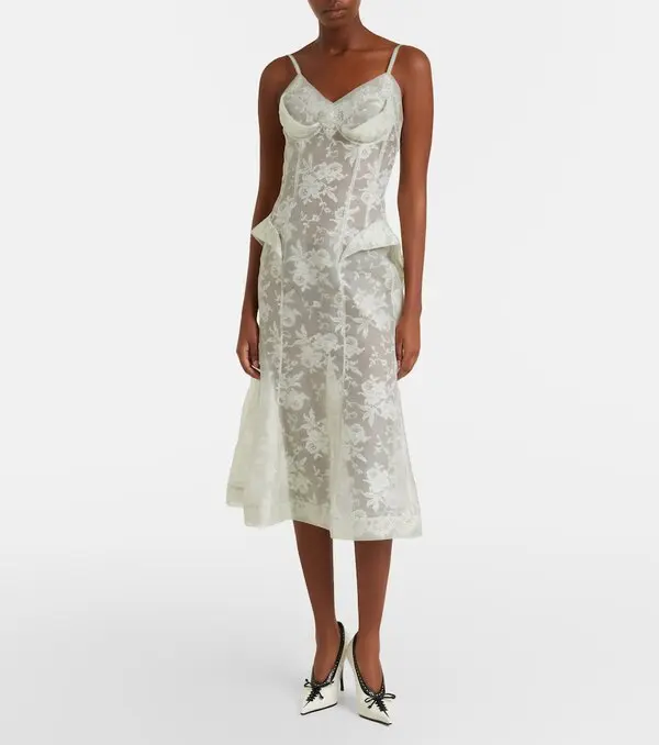 Alexander McQueen Peplum Silk Lace Corset Dress
