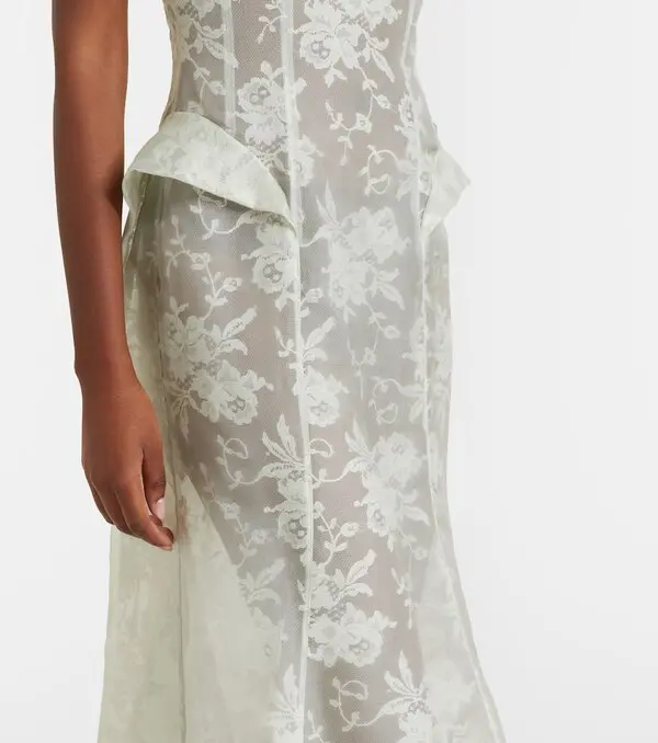 Alexander McQueen Peplum Silk Lace Corset Dress