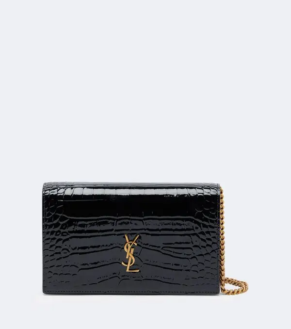 Saint Laurent Cassandre Croc-effect Leather Chain Wallet - Black