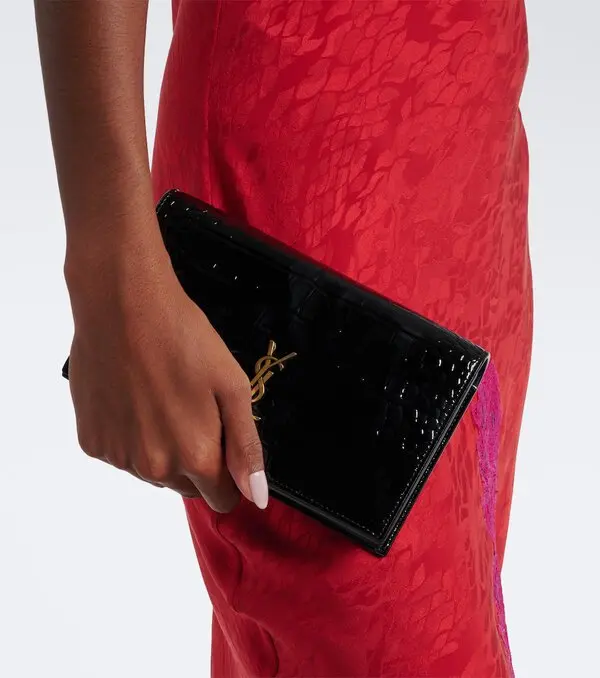 Saint Laurent Cassandre Croc-effect Leather Chain Wallet
