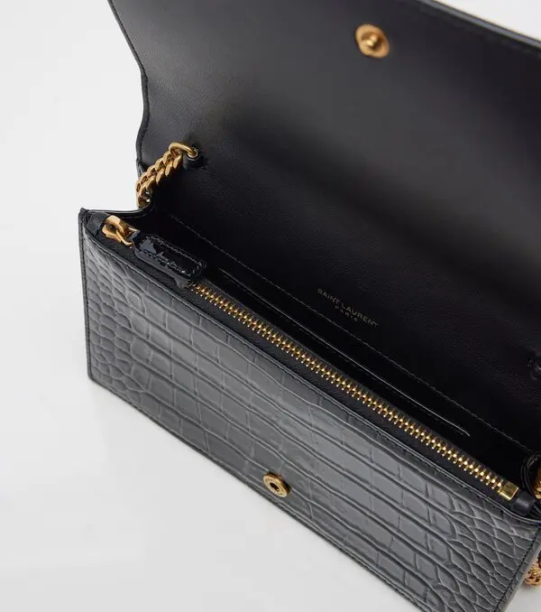 Saint Laurent Cassandre Croc-effect Leather Chain Wallet