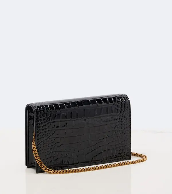 Saint Laurent Cassandre Croc-effect Leather Chain Wallet