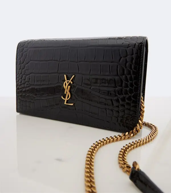 Saint Laurent Cassandre Croc-effect Leather Chain Wallet
