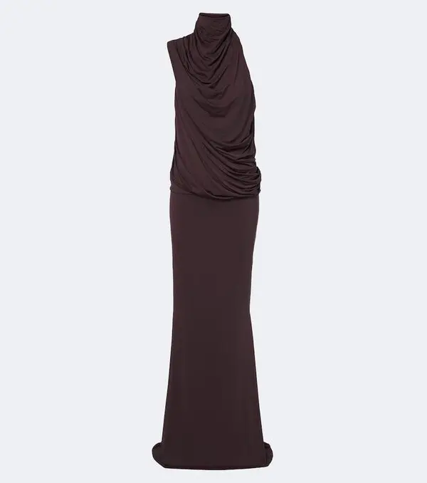 DE LA VALI Lurna Draped Jersey Maxi Dress - Brown