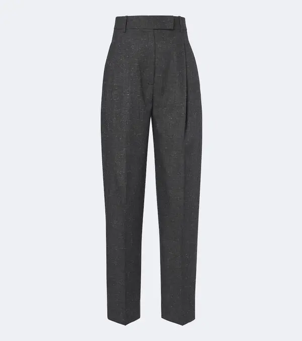 RÓHE Daria Pleated Wool-blend Straight Pants - Grey