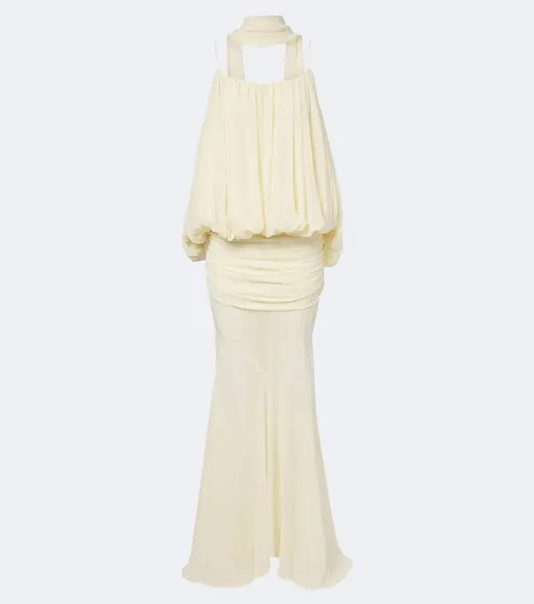 DE LA VALI Inara Gathered Chiffon Maxi Dress - Yellow