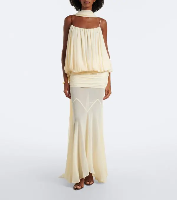 DE LA VALI Inara Gathered Chiffon Maxi Dress