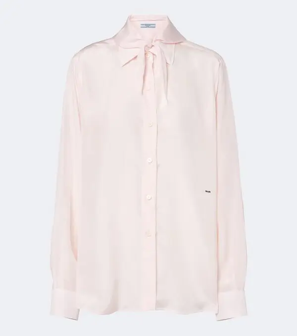 Prada Tie-neck Silk Poplin Blouse - Pink