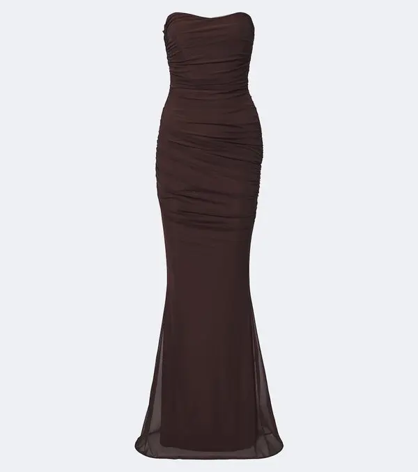 Retrofete Isadore Draped Strapless Mesh Dress - Brown