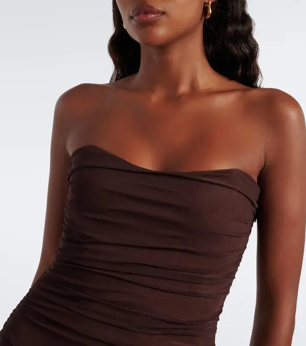 Retrofete Isadore Draped Strapless Mesh Dress
