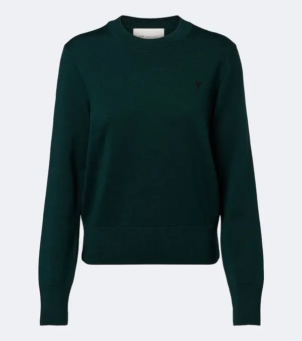 AMI Paris De Coeur Virgin Wool Sweater - Green