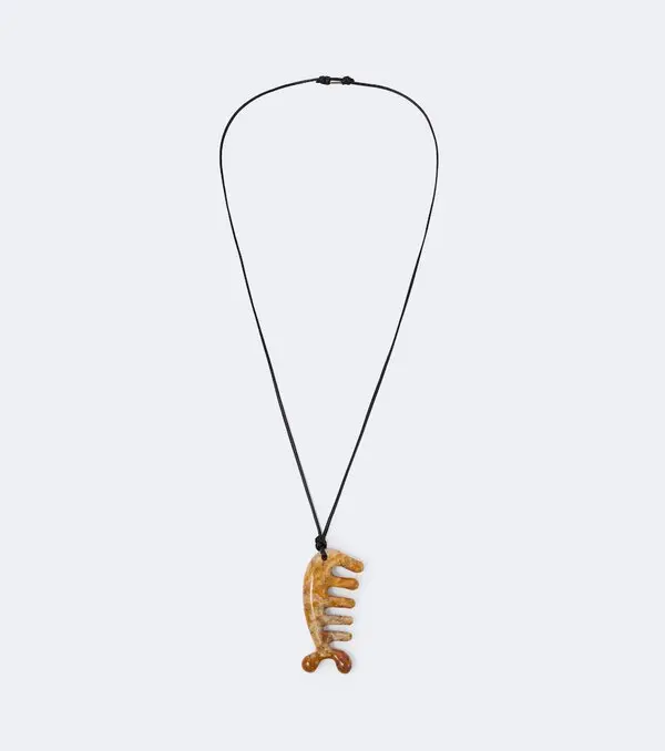 LEMAIRE Gua Sha Leather Necklace With Jasper - Yellow