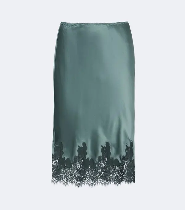 DÔEN Elouvette Lace-trimmed Silk Satin Midi Skirt - Green