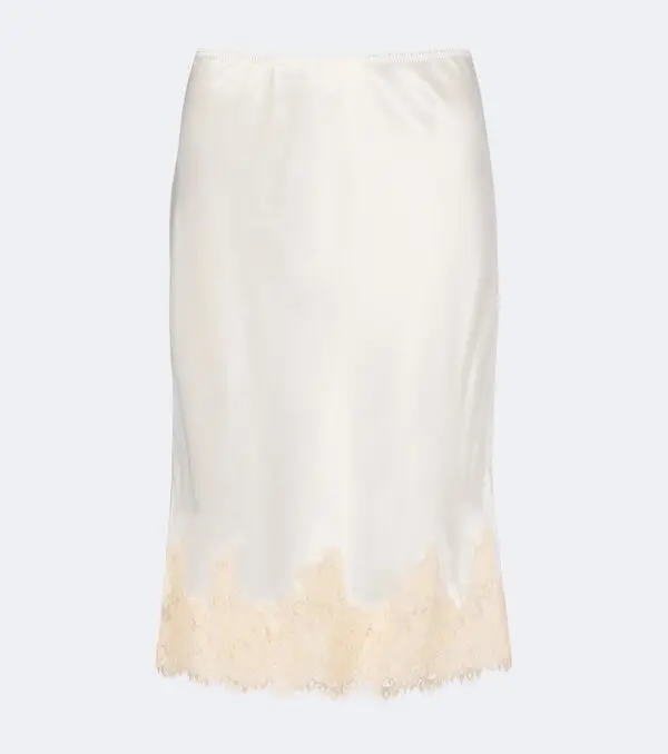 DÔEN Elowette Lace-trimmed Silk Satin Midi Skirt - White