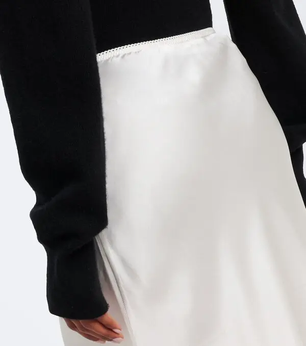 DÔEN Elouvette Lace-trimmed Silk Satin Midi Skirt