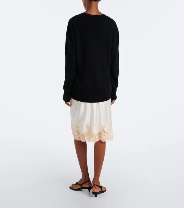 DÔEN Elouvette Lace-trimmed Silk Satin Midi Skirt