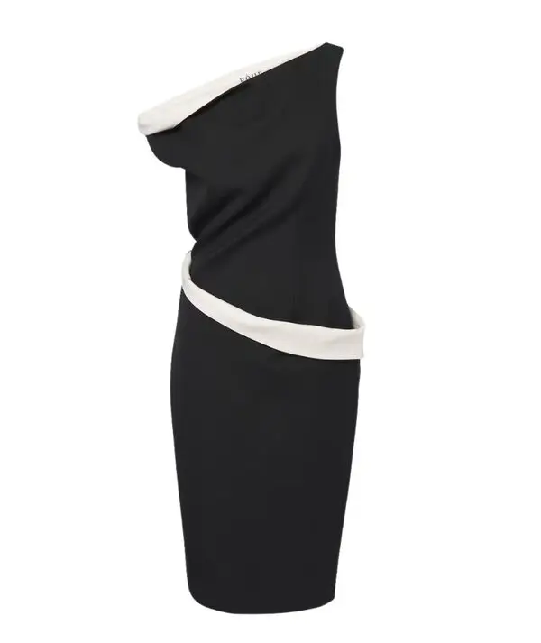 RÓHE Paneled One-shoulder Wool-blend Midi Dress - Black