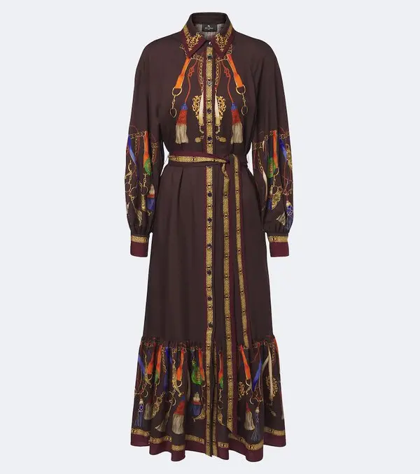 Etro Printed Wool And Silk-blend Shirt Dress - Brown