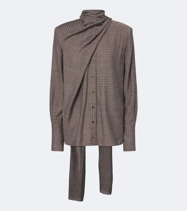 MUGLER Mole" Viscose Blouse With Self-tie Collar - Brown