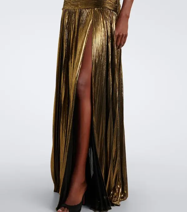 Retrofete Thalia Plissé Halterneck Lamé Gown