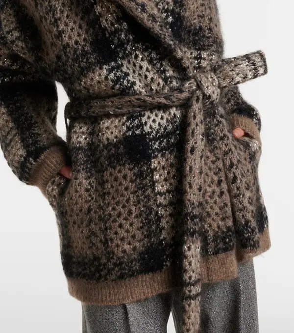 Brunello Cucinelli Checked Sequined Wrap Cardigan