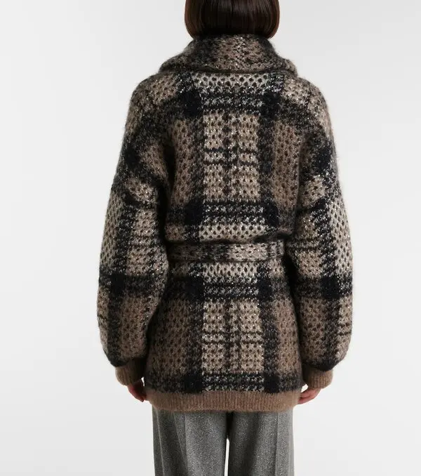 Brunello Cucinelli Checked Sequined Wrap Cardigan