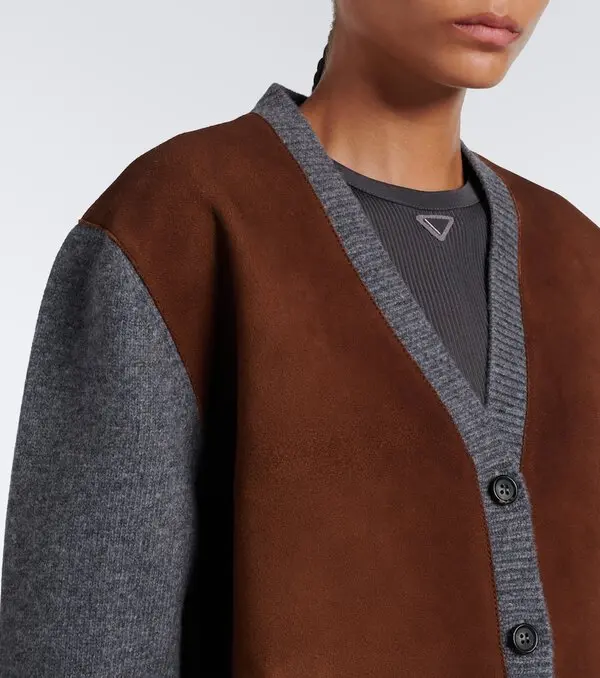 Prada Suede-trimmed Virgin Wool Cardigan