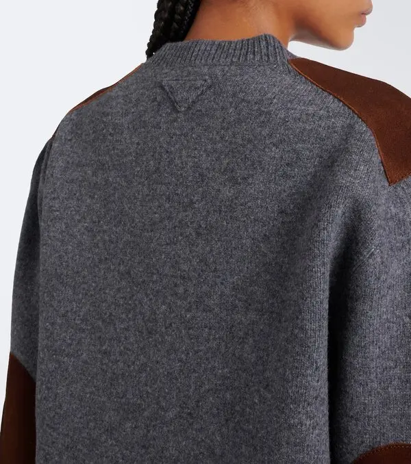 Prada Suede-trimmed Virgin Wool Cardigan