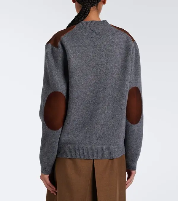 Prada Suede-trimmed Virgin Wool Cardigan