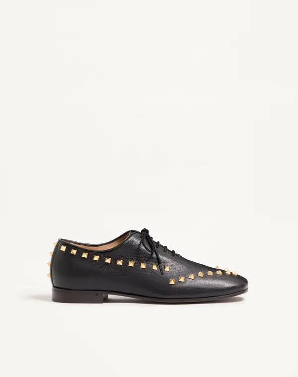 Valentino Garavani Derby Rockstud In Kidskin - Black