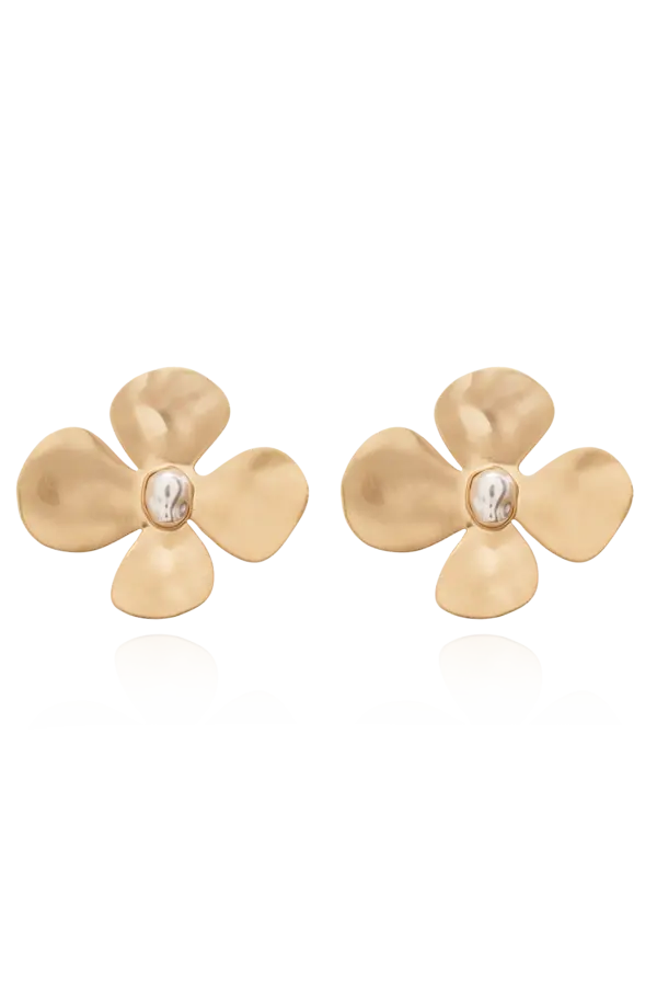 Cult Gaia Lucky Clip-on Flower Earrings With Faux Pearl Accent - Gold