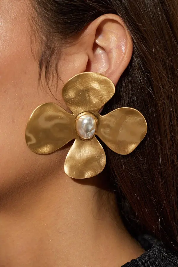 Cult Gaia Lucky Clip-on Flower Earrings With Faux Pearl Accent