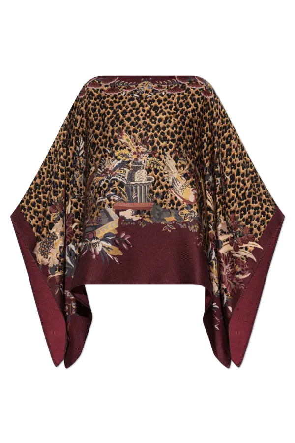 Etro Wool Poncho With Animal Motif - Brown