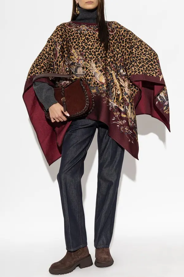 Etro Wool Poncho With Animal Motif