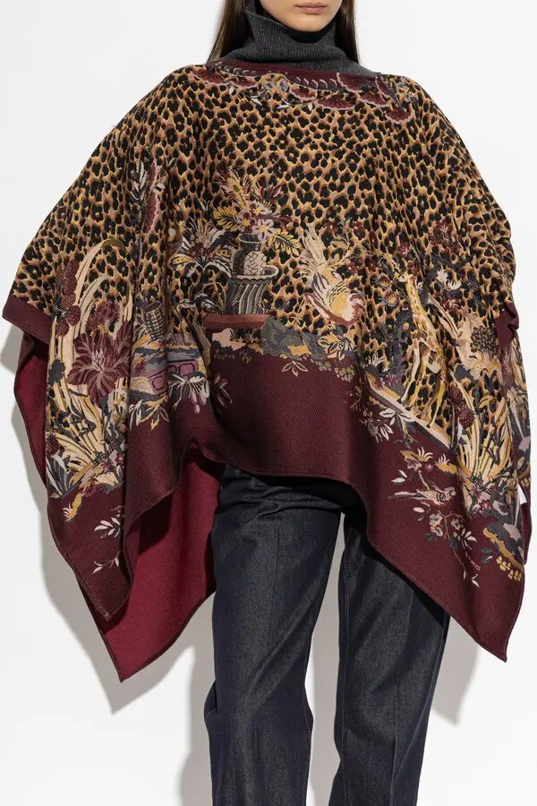 Etro Wool Poncho With Animal Motif