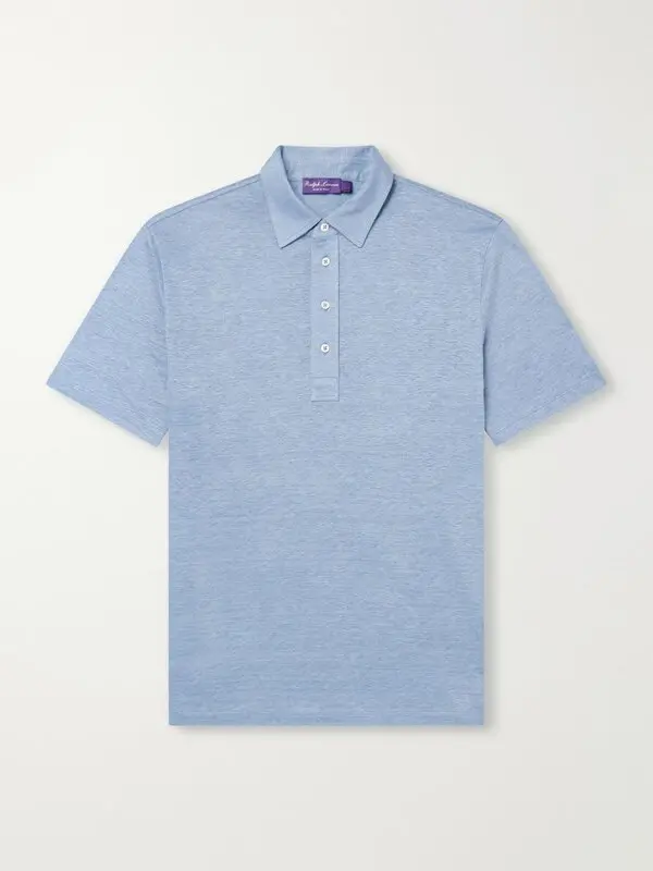 Ralph Lauren Purple Label Linen-jersey Polo Shirt - Blue