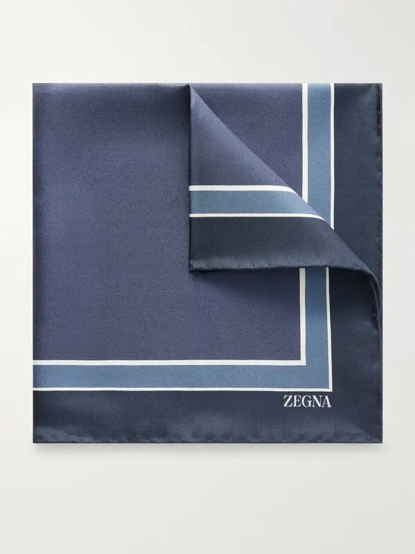 Zegna Printed Silk-twill Pocket Square - Blue