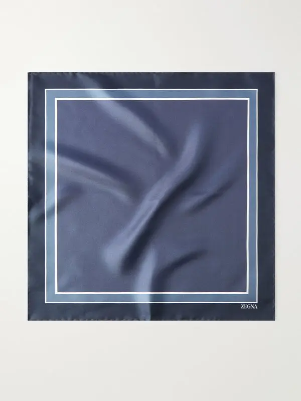 Zegna Printed Silk-twill Pocket Square - Blue