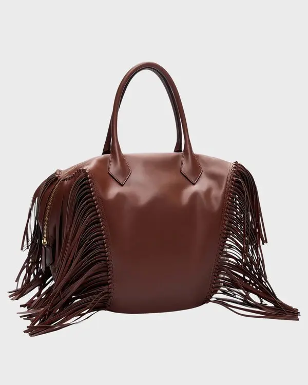 TWP Large Howard With Side Fringe In Leather - Cognac