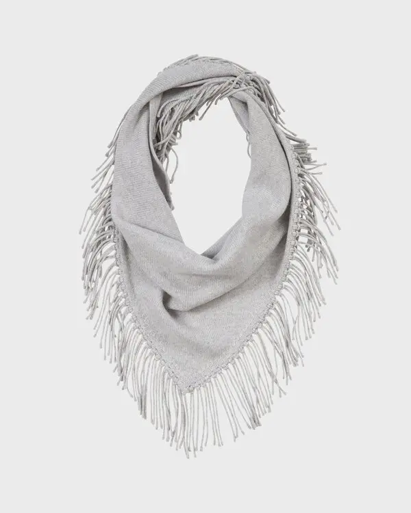 TWP Fringe Triangle Scarf In Italian Cashmere - Light Heather Grey