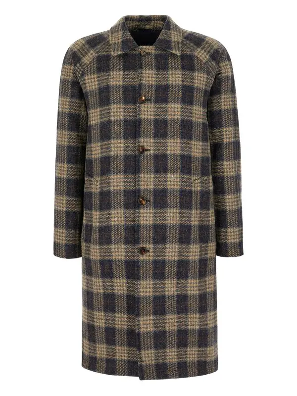 KIRED Checked Wool Reversible Coat - Blue