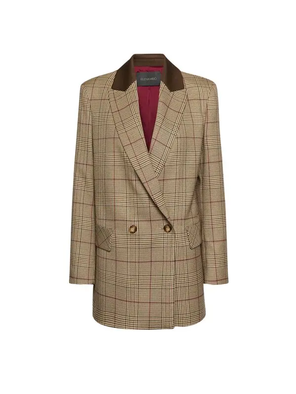 ELENA MIRO` Double-breasted Prince Of Wales Blazer - Beige