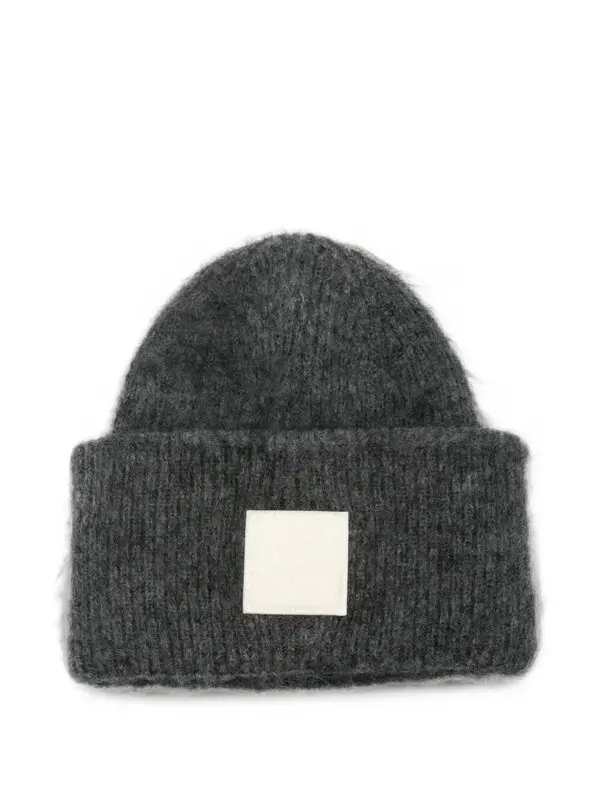 AMI Paris Hat Mohair Patch Beanie - Gray