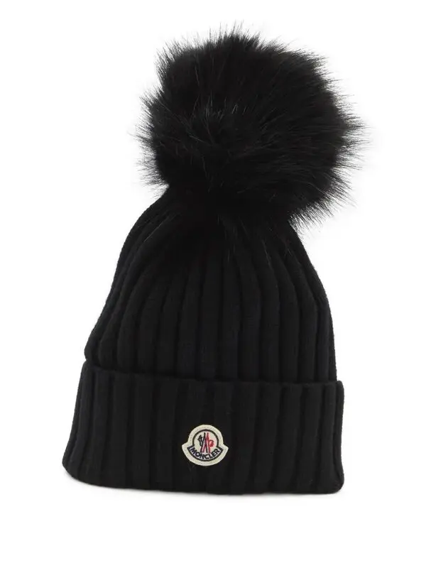 Moncler Hat Knit Wool "pon Pom - Black