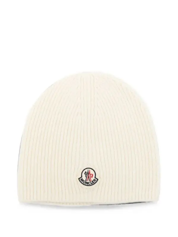 Moncler Hat Classic Logo Bonnet - White