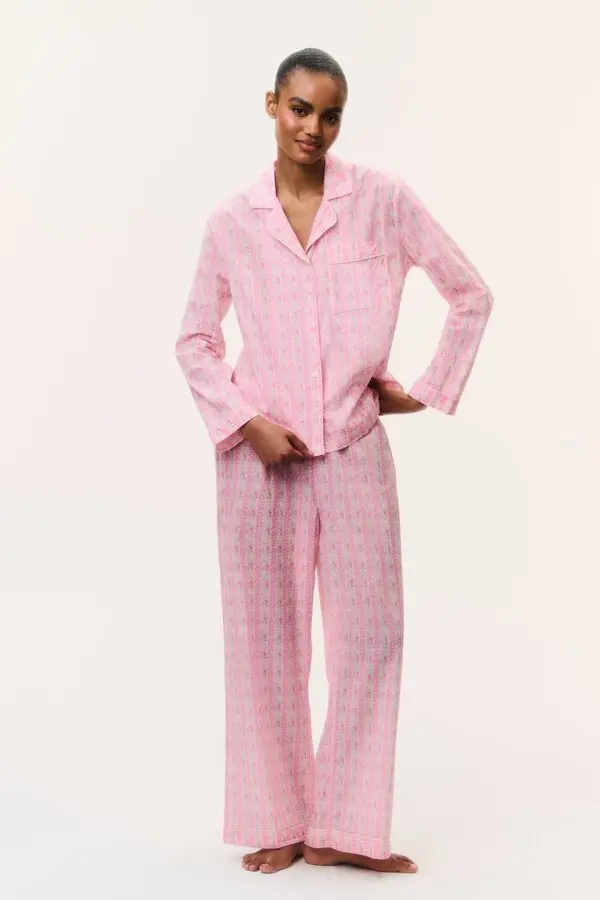 LoveShackFancy Sana Cotton Pj Set - Strawberry Macaroon