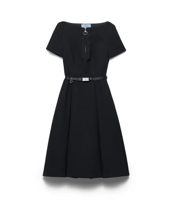 Prada Embroidered Natté Fabric Dress - Black