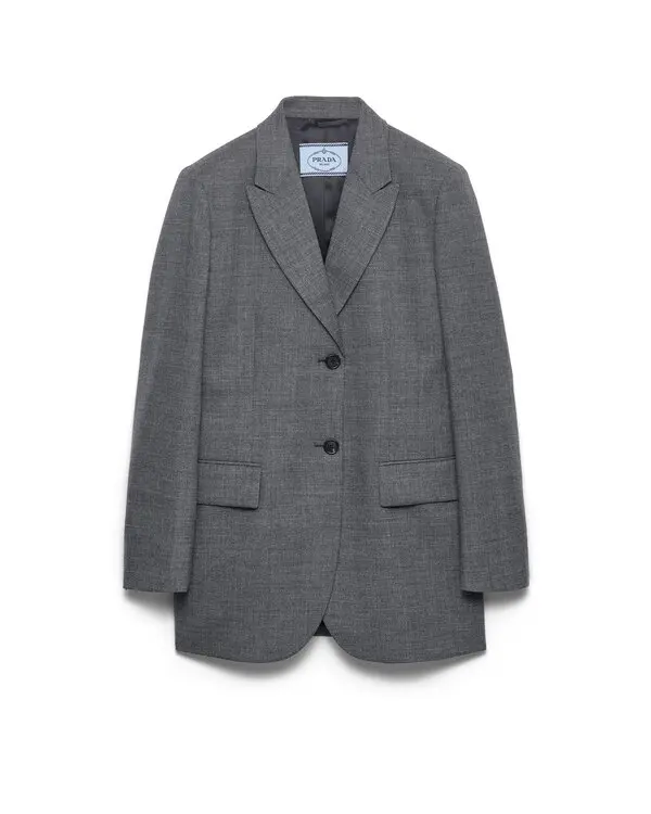 Prada Single-breasted Mélange Hopsack Jacket - Grey
