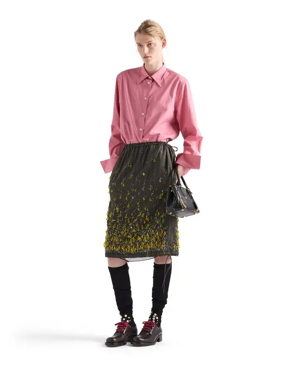 Prada Poplin Shirt With Embroidered Logo - Pink