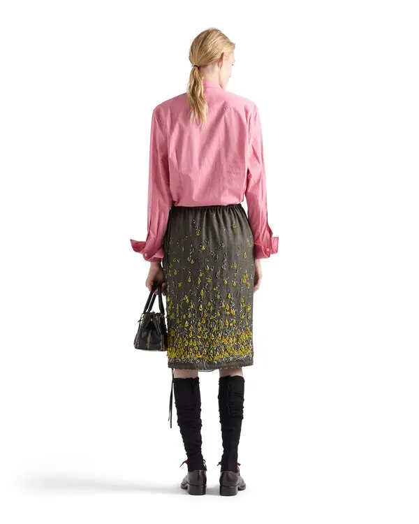 Prada Poplin Shirt With Embroidered Logo - Pink